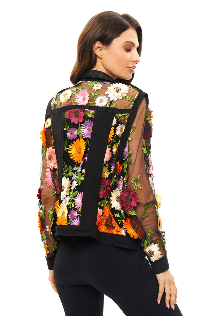 Flower Embellished Denim Jacket | Patchington